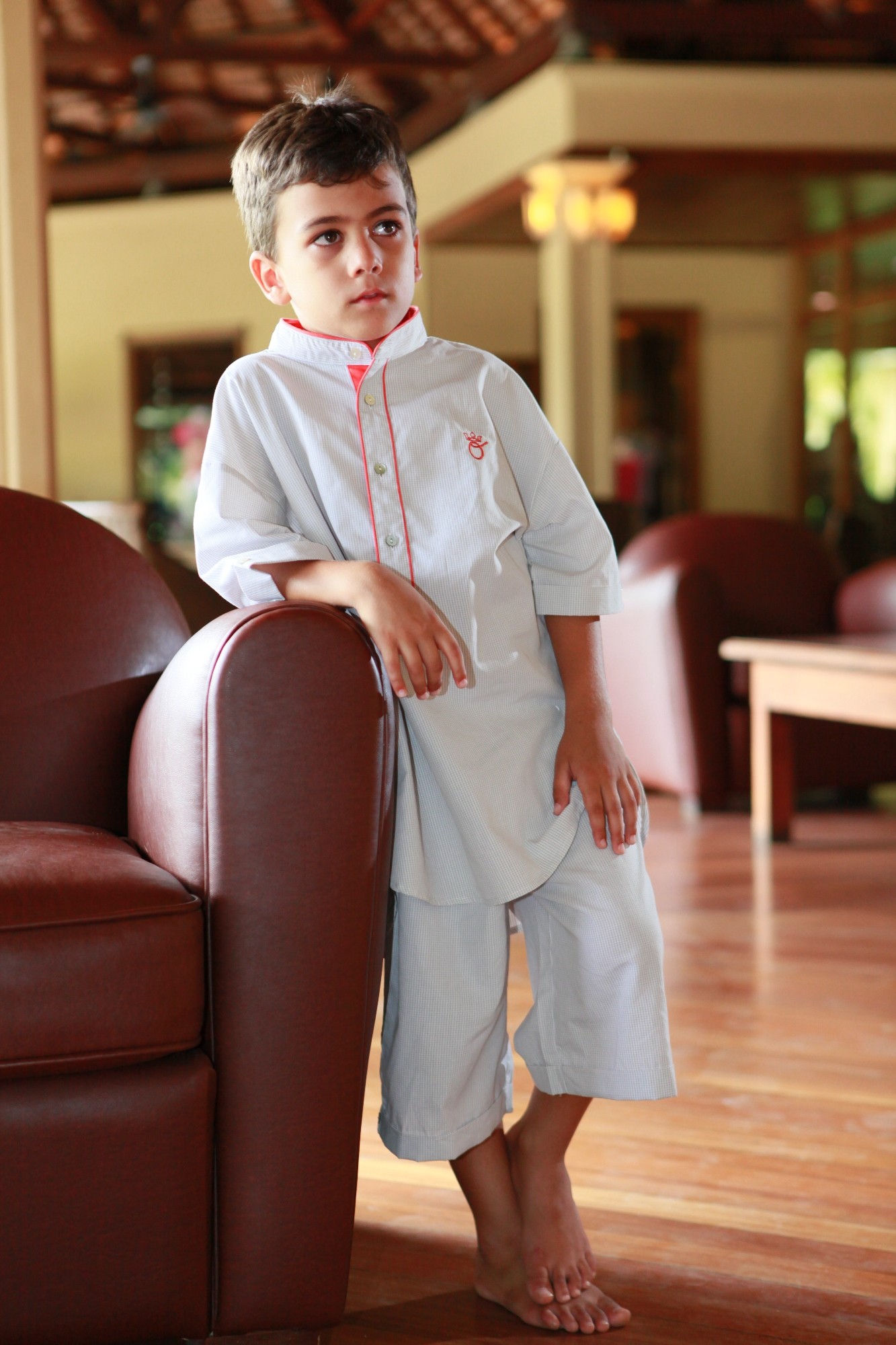 Pyjama Garçon Clotaire micro vichy beige - L'orangerie